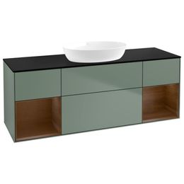 Villeroy & Boch Villeroy und Boch Finion Waschtischunterschrank GD02GNGM 120cm, Abdeckplatte black matt, Emotion, Regale Walnut Veneer, Olive Matt Lacquer