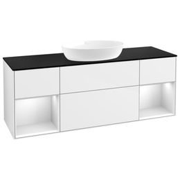Villeroy & Boch Villeroy und Boch Finion Waschtischunterschrank GD02MTGF 120cm, Abdeckplatte black matt, Emotion, Regale White matt lacquer, Glossy white lacquer