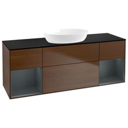 Villeroy & Boch Villeroy und Boch Finion Waschtischunterschrank GD02HGGN 120cm, Abdeckplatte black matt, Emotion, Regale Midnight matt lacquer, Walnut veneer