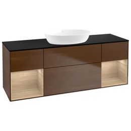 Villeroy & Boch Villeroy und Boch Finion Waschtischunterschrank GD02PCGN 120cm, Abdeckplatte black matt, Emotion, Regale Oak Veneer, Walnut veneer