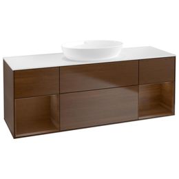 Villeroy & Boch Villeroy und Boch Finion Waschtischunterschrank GD01GNGN 120cm, Abdeckplatte white matt, Emotion, Regale Walnut Veneer, Walnut veneer
