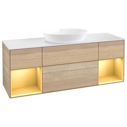 Villeroy & Boch Villeroy und Boch Finion Waschtischunterschrank GD01HFPC 120cm, Abdeckplatte white matt, Emotion, Regale Gold matt lacquer, Oak Veneer