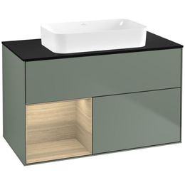 Villeroy & Boch Villeroy und Boch Finion Waschtischunterschrank G652PCGM 100x60,3x50,1cm, Regal links Oak Veneer, Olive Matt Lacquer