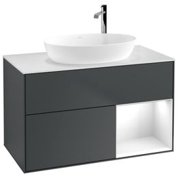 Villeroy & Boch Villeroy und Boch Finion Waschtischunterschrank G901GFHG 100cm, Abdeckplatte white matt, Emotion, Regale Glossy white lacquer, Midnight Blue Matt Lacquer