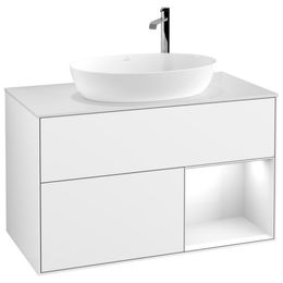 Villeroy & Boch Villeroy und Boch Finion Waschtischunterschrank G901GFGF 100cm, Abdeckplatte white matt, Emotion, Regale Glossy white lacquer, Glossy white lacquer