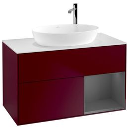 Villeroy & Boch Villeroy und Boch Finion Waschtischunterschrank G901GKHB 100cm, Abdeckplatte white matt, Emotion, Regale Anthracite matt lacquer, Peony Matt