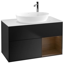 Villeroy & Boch Villeroy und Boch Finion Waschtischunterschrank G901GNPD 100cm, Abdeckplatte white matt, Emotion, Regale Walnut Veneer, Black matt lacquer