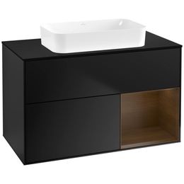 Villeroy & Boch Villeroy und Boch Finion Waschtischunterschrank F662GNPD 100x60,3x50,1cm, Regal rechts Walnut veneer, Black matt lacquer