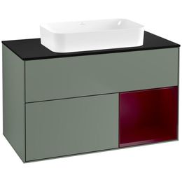 Villeroy & Boch Villeroy und Boch Finion Waschtischunterschrank F662HBGM 100x60,3x50,1cm, Regal rechts Peony, Olive Matt Lacquer