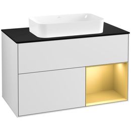 Villeroy & Boch Villeroy und Boch Finion Waschtischunterschrank F662HFMT 100x60,3x50,1cm, Regal rechts Gold matt, White matt lacquer
