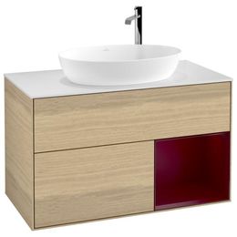 Villeroy & Boch Villeroy und Boch Finion Waschtischunterschrank G901HBPC 100cm, Abdeckplatte white matt, Emotion, Regale Peony matt lacquer, Oak Veneer
