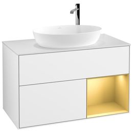 Villeroy & Boch Villeroy und Boch Finion Waschtischunterschrank G901HFGF 100cm, Abdeckplatte white matt, Emotion, Regale Gold matt lacquer, Glossy white lacquer