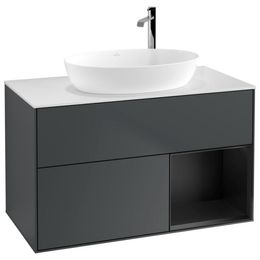 Villeroy & Boch Villeroy und Boch Finion Waschtischunterschrank G901PDHG 100cm, Abdeckplatte white matt, Emotion, Regale Black matt lacquer, Midnight Blue Matt Lacquer