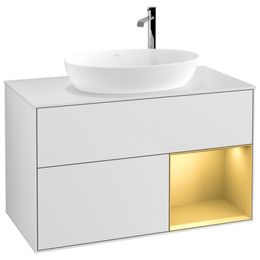 Villeroy & Boch Villeroy und Boch Finion Waschtischunterschrank G901HFMT 100cm, Abdeckplatte white matt, Emotion, Regale Gold matt lacquer, White matt lacquer