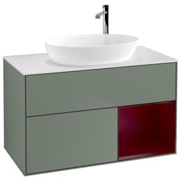 Villeroy & Boch Villeroy und Boch Finion Waschtischunterschrank G901HBGM 100cm, Abdeckplatte white matt, Emotion, Regale Peony matt lacquer, Olive Matt Lacquer
