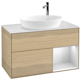 Villeroy & Boch Villeroy und Boch Finion Waschtischunterschrank G901MTPC 100cm, Abdeckplatte white matt, Emotion, Regale White matt lacquer, Oak Veneer