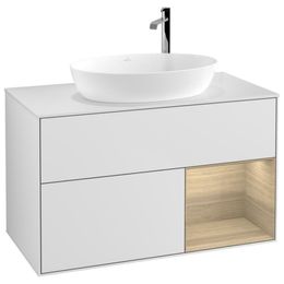 Villeroy & Boch Villeroy und Boch Finion Waschtischunterschrank G901PCMT 100cm, Abdeckplatte white matt, Emotion, Regale Oak Veneer, White matt lacquer