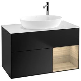 Villeroy & Boch Villeroy und Boch Finion Waschtischunterschrank G901PCPD 100cm, Abdeckplatte white matt, Emotion, Regale Oak Veneer, Black matt lacquer