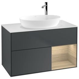 Villeroy & Boch Villeroy und Boch Finion Waschtischunterschrank G901PCHG 100cm, Abdeckplatte white matt, Emotion, Regale Oak Veneer, Midnight Blue Matt Lacquer