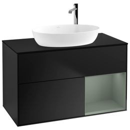 Villeroy & Boch Villeroy und Boch Finion Waschtischunterschrank F902GMPD 100cm, Abdeckplatte black matt, Regale Olive matt lacquer, Black matt lacquer