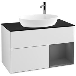 Villeroy & Boch Villeroy und Boch Finion Waschtischunterschrank F902GKMT 100cm, Abdeckplatte black matt, Regale Anthracite matt lacquer, White matt lacquer