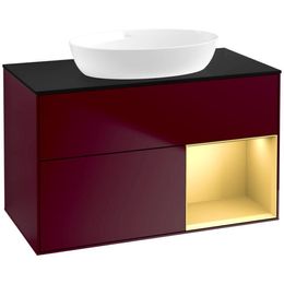 Villeroy & Boch Villeroy und Boch Finion Waschtischunterschrank FA22HFHB 100cm, Abdeckplatte black matt, Regale Gold matt lacquer, Peony Matt