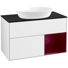 Villeroy & Boch Villeroy und Boch Finion Waschtischunterschrank FA22HBGF 100cm, Abdeckplatte black matt, Regale Peony matt lacquer, Glossy white lacquer