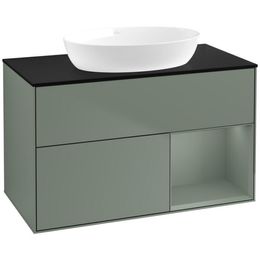 Villeroy & Boch Villeroy und Boch Finion Waschtischunterschrank FA22GMGM 100cm, Abdeckplatte black matt, Regale Olive matt lacquer, Olive Matt Lacquer