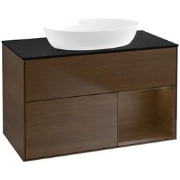 Villeroy & Boch Villeroy und Boch Finion Waschtischunterschrank FA22GNGN 100cm, Abdeckplatte black matt, Regale Walnut Veneer, Walnut veneer