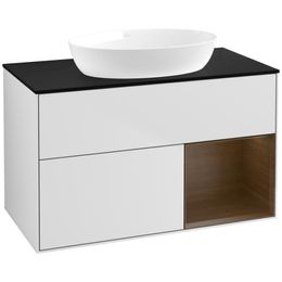 Villeroy & Boch Villeroy und Boch Finion Waschtischunterschrank FA22GNMT 100cm, Abdeckplatte black matt, Regale Walnut Veneer, White matt lacquer