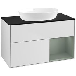Villeroy & Boch Villeroy und Boch Finion Waschtischunterschrank FA22GMMT 100cm, Abdeckplatte black matt, Regale Olive matt lacquer, White matt lacquer