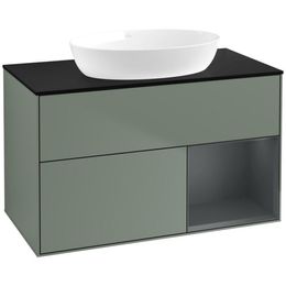 Villeroy & Boch Villeroy und Boch Finion Waschtischunterschrank FA22HGGM 100cm, Abdeckplatte black matt, Regale Midnight matt lacquer, Olive Matt Lacquer