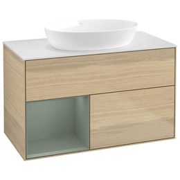 Villeroy & Boch Villeroy und Boch Finion Waschtischunterschrank GA11GMPC 100cm, Abdeckplatte white matt, Emotion, Regale Olive matt lacquer, Oak Veneer