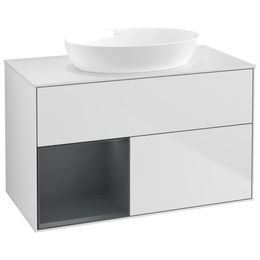 Villeroy & Boch Villeroy und Boch Finion Waschtischunterschrank GA11HGMT 100cm, Abdeckplatte white matt, Emotion, Regale Midnight matt lacquer, White matt lacquer