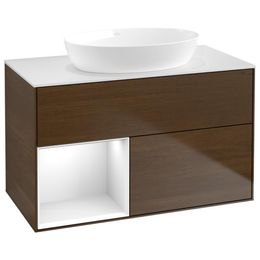 Villeroy & Boch Villeroy und Boch Finion Waschtischunterschrank GA11GFGN 100cm, Abdeckplatte white matt, Emotion, Regale Glossy white lacquer, Walnut veneer