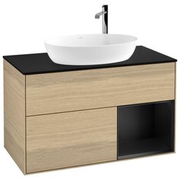 Villeroy & Boch Villeroy und Boch Finion Waschtischunterschrank F902PDPC 100cm, Abdeckplatte black matt, Regale Black matt lacquer, Oak Veneer