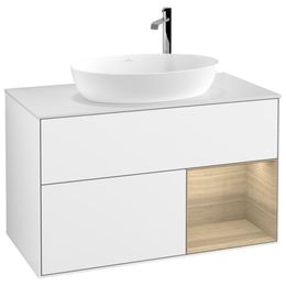 Villeroy & Boch Villeroy und Boch Finion Waschtischunterschrank F901PCGF 100cm, Abdeckplatte white matt, Regale Oak Veneer, Glossy white lacquer