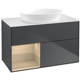 Villeroy & Boch Villeroy und Boch Finion Waschtischunterschrank GA11PCHG 100cm, Abdeckplatte white matt, Emotion, Regale Oak Veneer, Midnight Blue Matt Lacquer