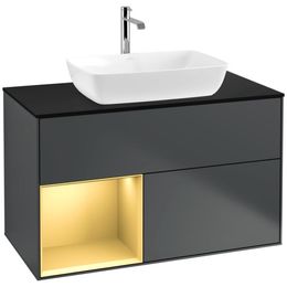 Villeroy & Boch Villeroy und Boch Finion Waschtischunterschrank F772HFHG 100cm, Abdeckplatte black matt, Regale Gold matt lacquer, Midnight Blue Matt Lacquer