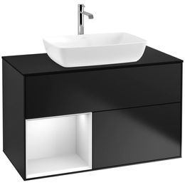 Villeroy & Boch Villeroy und Boch Finion Waschtischunterschrank F772MTPD 100cm, Abdeckplatte black matt, Regale White matt lacquer, Black matt lacquer