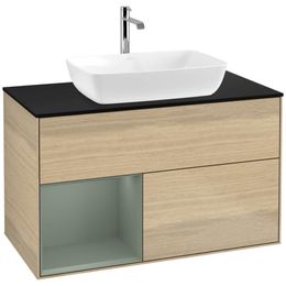 Villeroy & Boch Villeroy und Boch Finion Waschtischunterschrank F772GMPC 100cm, Abdeckplatte black matt, Regale Olive matt lacquer, Oak Veneer