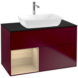 Villeroy & Boch Villeroy und Boch Finion Waschtischunterschrank F772PCHB 100cm, Abdeckplatte black matt, Regale Oak Veneer, Peony Matt