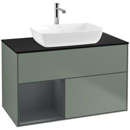 Villeroy & Boch Villeroy und Boch Finion Waschtischunterschrank F772HGGM 100cm, Abdeckplatte black matt, Regale Midnight matt lacquer, Olive Matt Lacquer