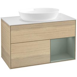 Villeroy & Boch Villeroy und Boch Finion Waschtischunterschrank FA21GMPC 100cm, Abdeckplatte white matt, Regale Olive matt lacquer, Oak Veneer