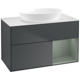 Villeroy & Boch Villeroy und Boch Finion Waschtischunterschrank FA21GMHG 100cm, Abdeckplatte white matt, Regale Olive matt lacquer, Midnight Blue Matt Lacquer