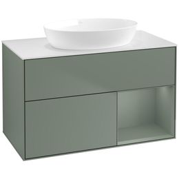 Villeroy & Boch Villeroy und Boch Finion Waschtischunterschrank FA21GMGM 100cm, Abdeckplatte white matt, Regale Olive matt lacquer, Olive Matt Lacquer