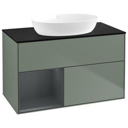 Villeroy & Boch Villeroy und Boch Finion Waschtischunterschrank GA12HGGM 100cm, Abdeckplatte black matt, Emotion, Regale Midnight matt lacquer, Olive Matt Lacquer