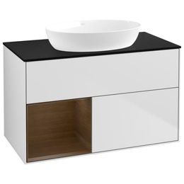 Villeroy & Boch Villeroy und Boch Finion Waschtischunterschrank GA12GNMT 100cm, Abdeckplatte black matt, Emotion, Regale Walnut Veneer, White matt lacquer
