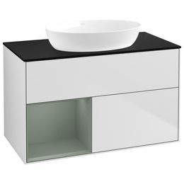 Villeroy & Boch Villeroy und Boch Finion Waschtischunterschrank GA12GMMT 100cm, Abdeckplatte black matt, Emotion, Regale Olive matt lacquer, White matt lacquer