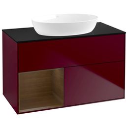 Villeroy & Boch Villeroy und Boch Finion Waschtischunterschrank GA12GNHB 100cm, Abdeckplatte black matt, Emotion, Regale Walnut Veneer, Peony Matt